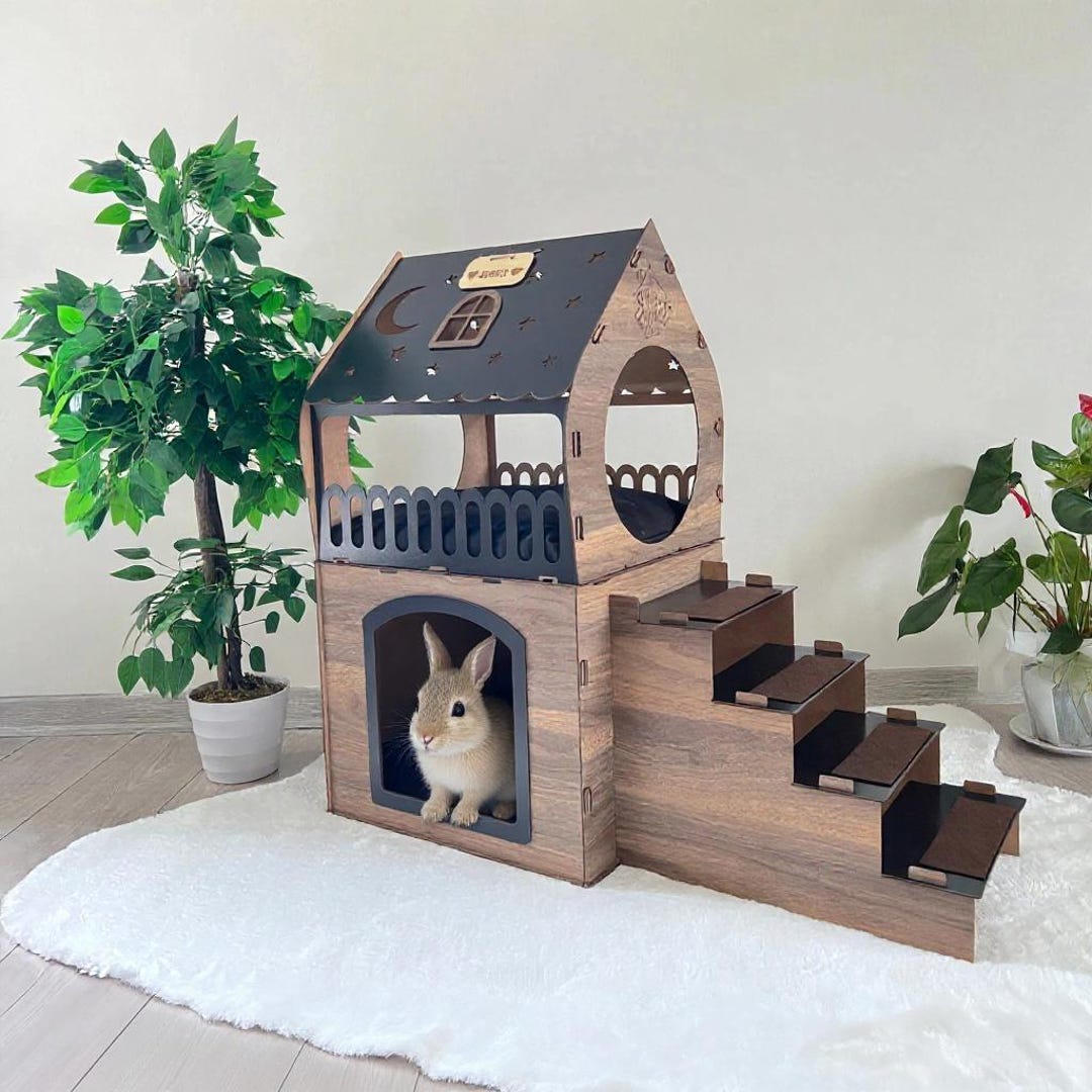 Two-story Wooden Rabbit House, Modern Rabbit House, Wooden Rabbit ...