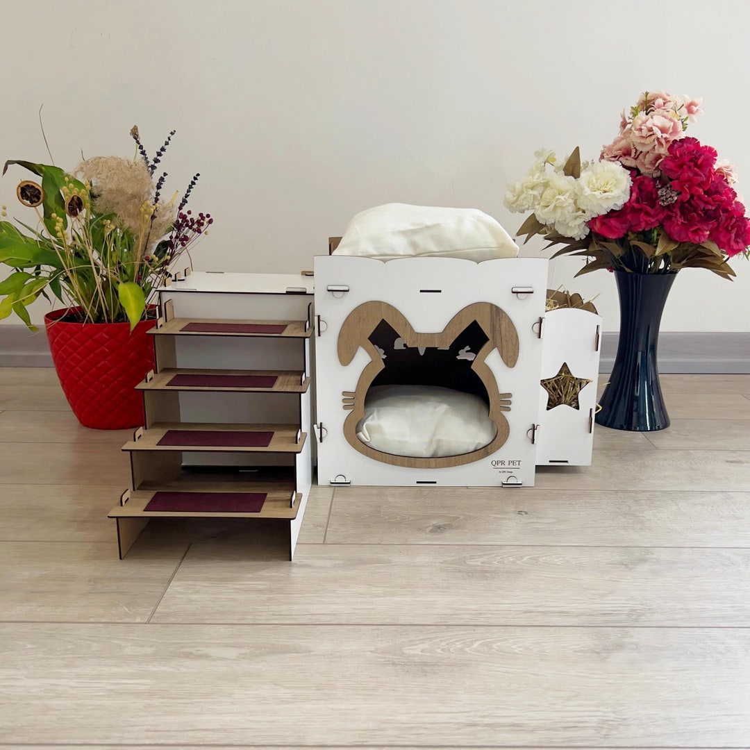 Wooden Modern Rabbit House , Wooden Pet Castle for Multiple Rabbits ...