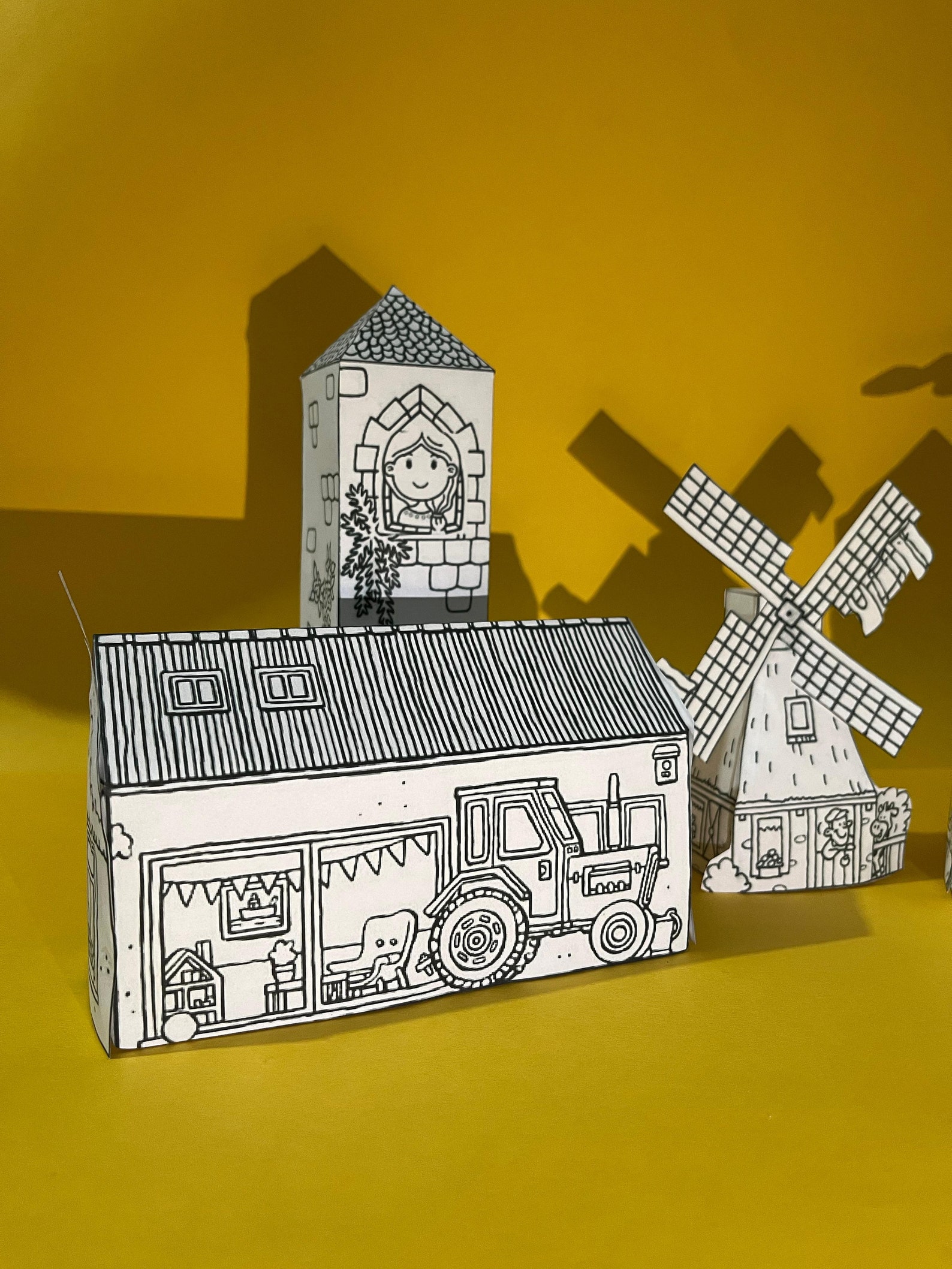 Paper Houses, Castle, Windmill Printable Colouring and Craft for Kids ...