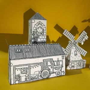 Paper Houses, Castle, Windmill Printable Colouring and Craft for Kids ...