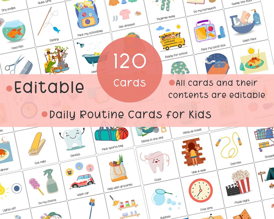 Editable Kids Daily Routine Cards | Daily Visual Schedule | Chore Chart ...