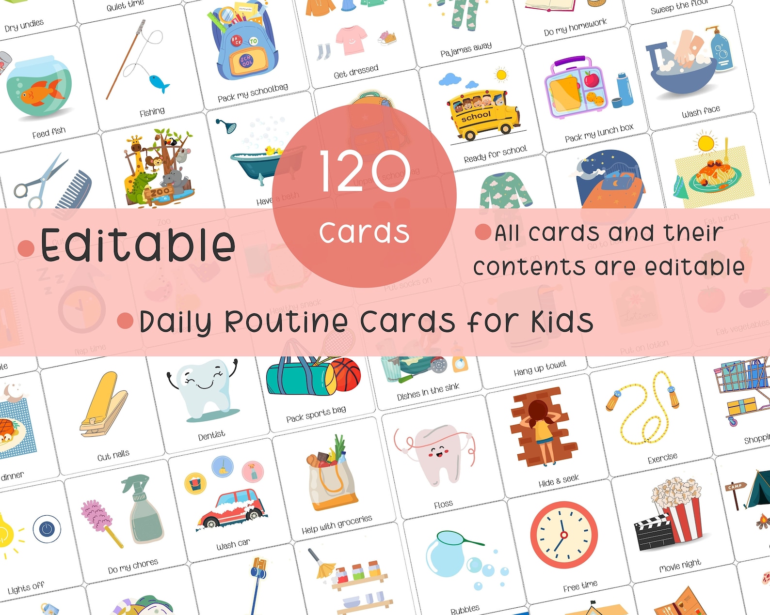 Editable Kids Daily Routine Cards | Daily Visual Schedule | Chore Chart ...
