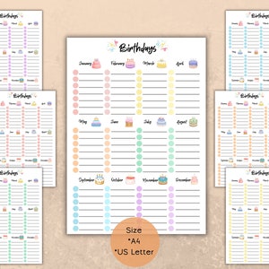 Birthday Tracker Printable Template | Birthday Planner Printable ...