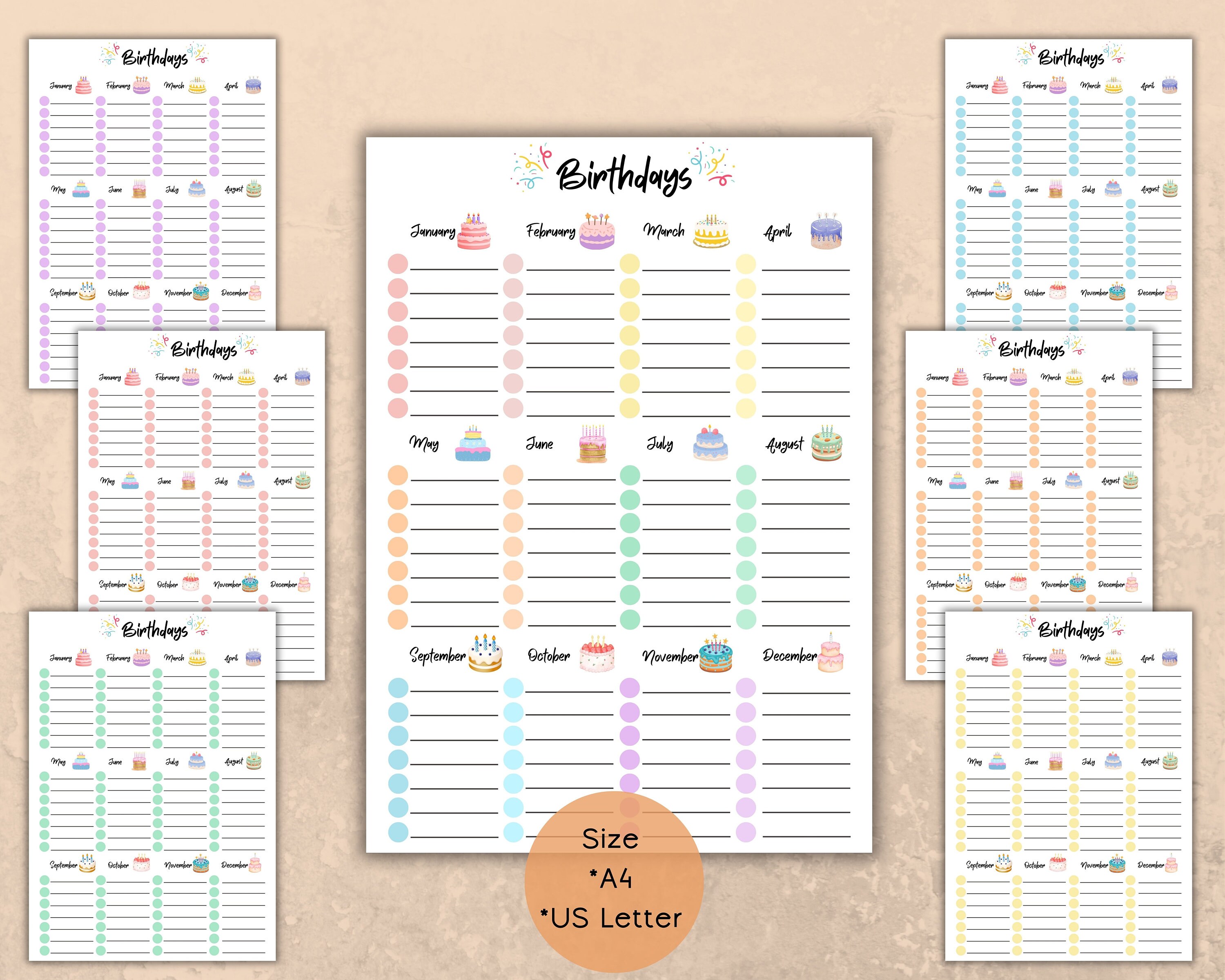 Birthday Tracker Printable Template Birthday Planner Printable Editable ...
