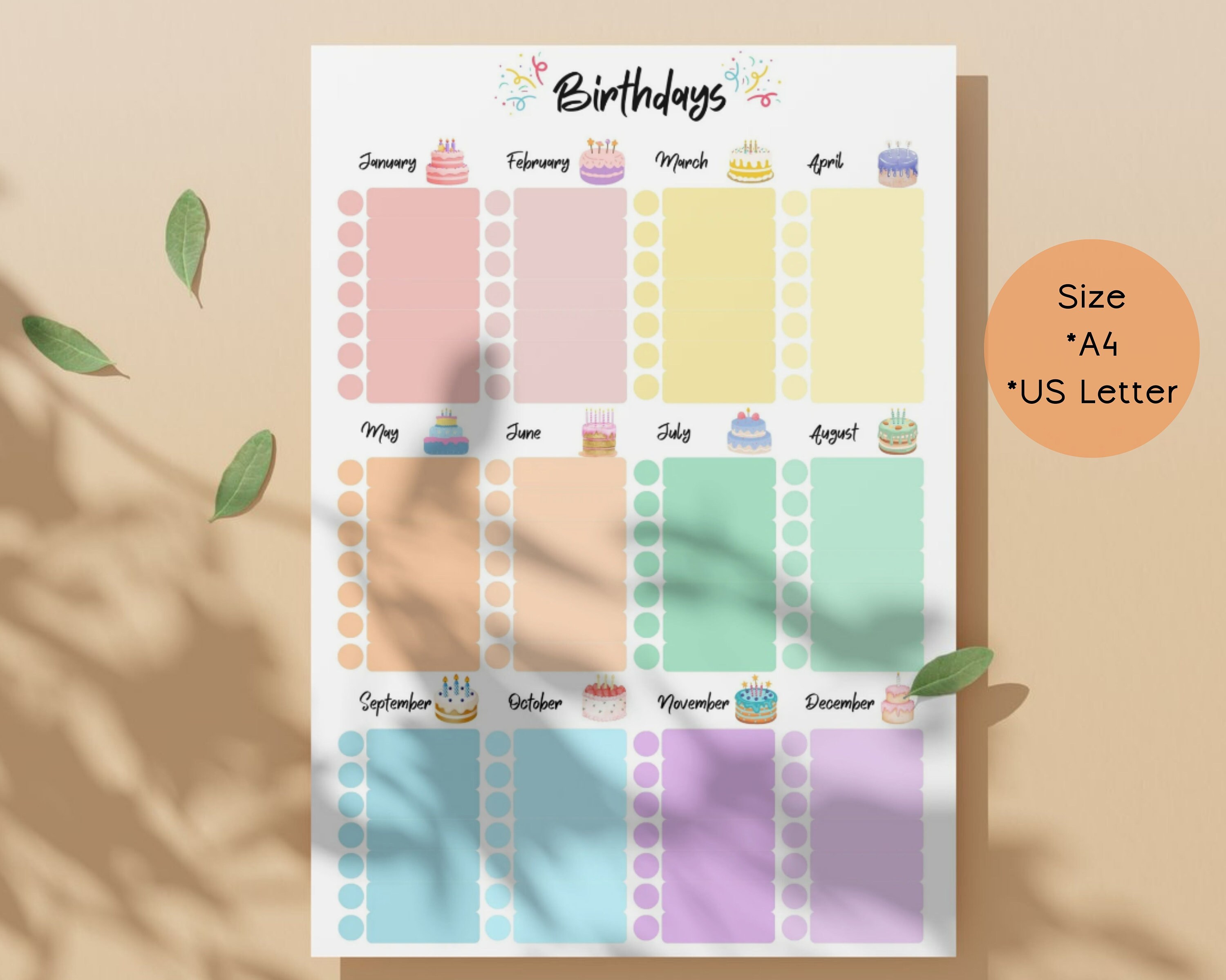 Birthday Tracker Printable Template | Birthday Planner Printable ...