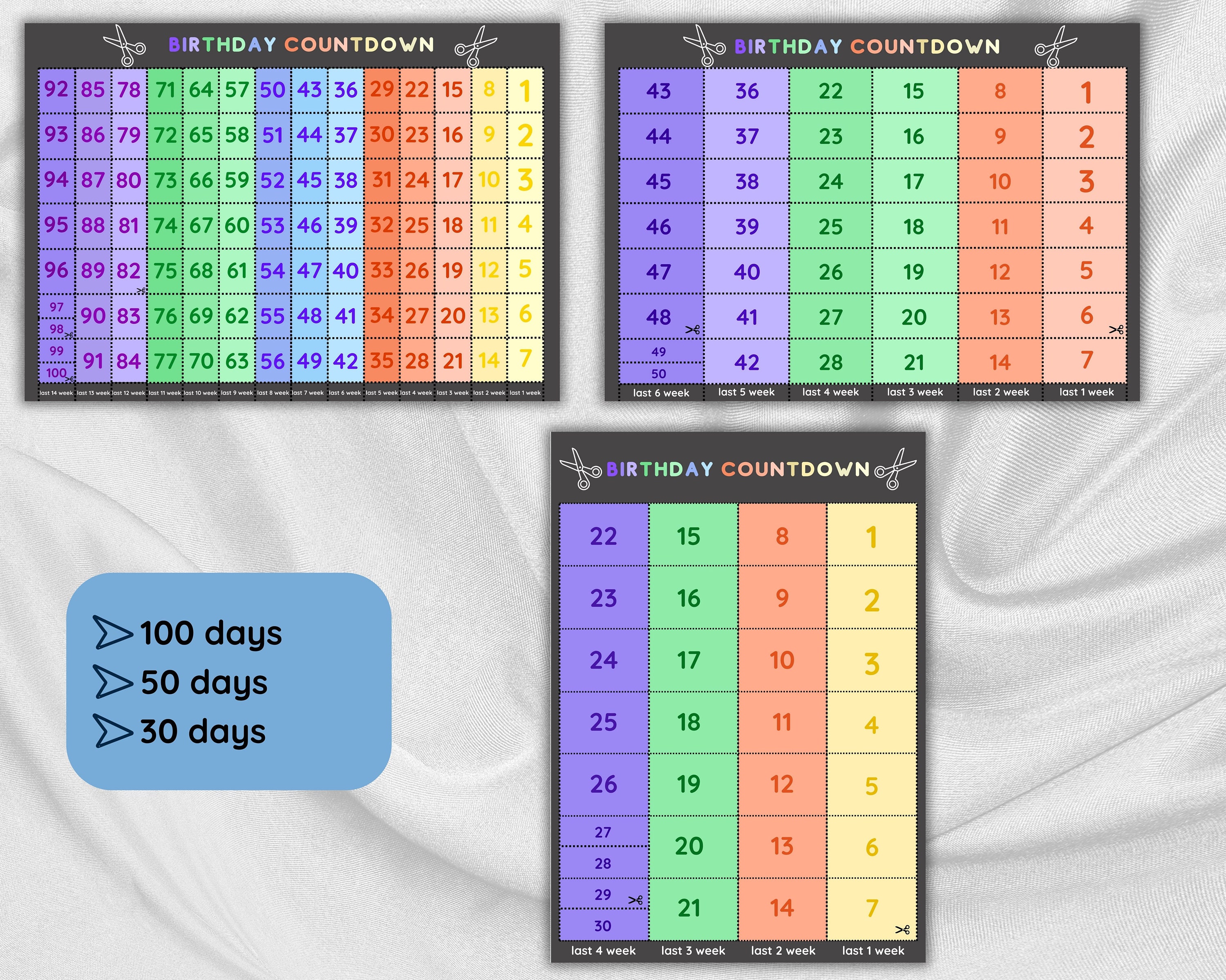 Birthday Countdown Printable Template, Kids Bday Countdown, Rainbow ...