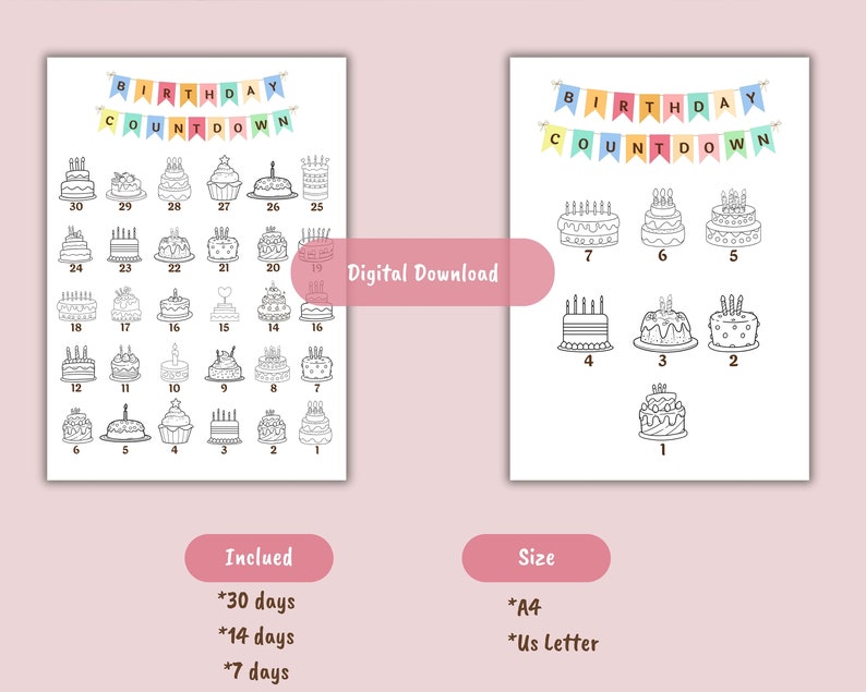Birthday Countdown Printable Template, Kids Bday Countdown, Rainbow ...
