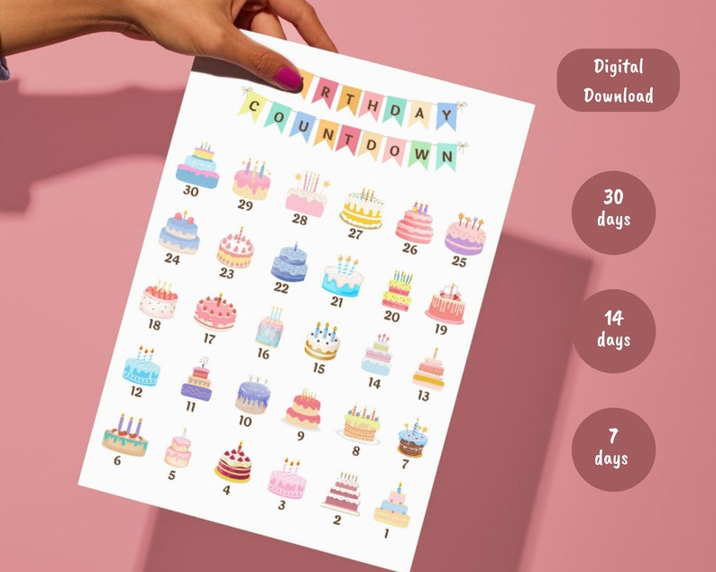 Birthday Countdown Printable Template, Kids Bday Countdown, Rainbow ...