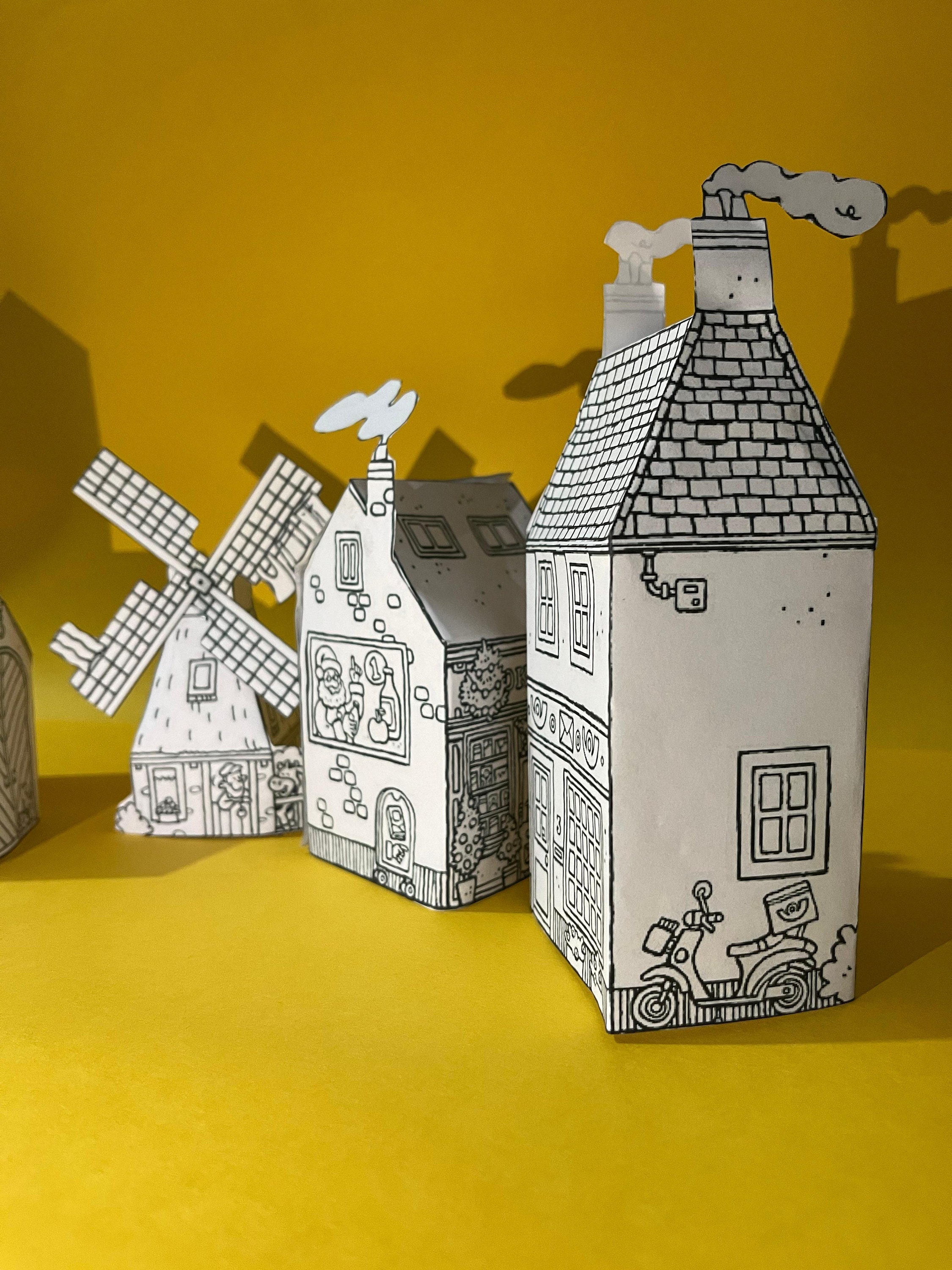 Paper Houses, Castle, Windmill Printable Colouring and Craft for Kids ...