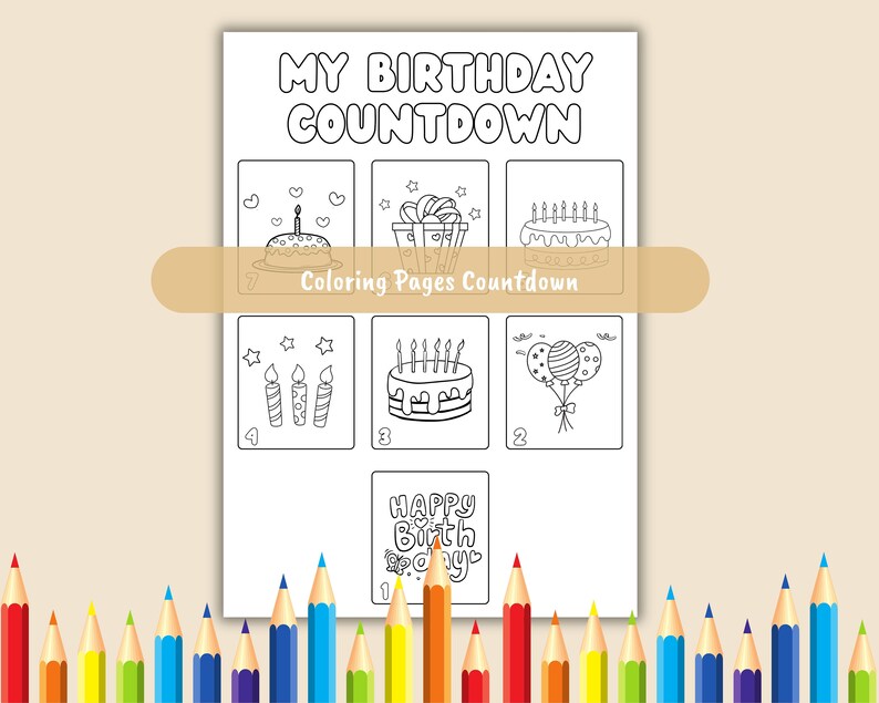 Birthday Countdown Printable Template, Kids Bday Countdown, Rainbow ...