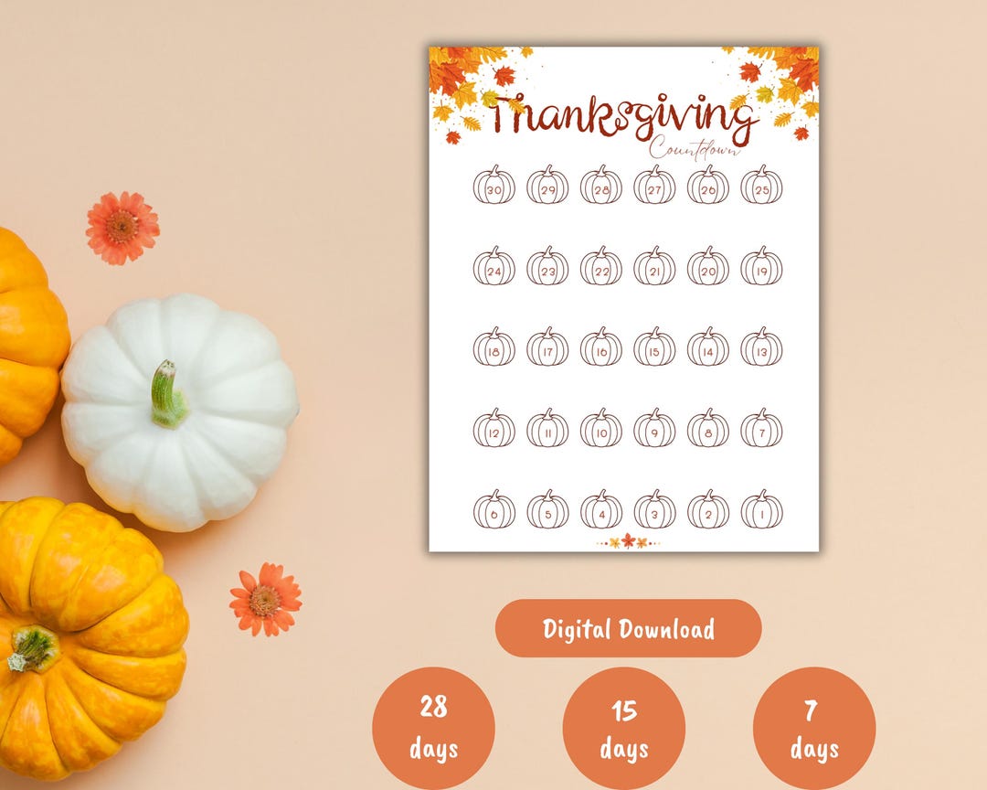 Thanksgiving Countdown Printable Template, Thanksgiving Pumpkin ...