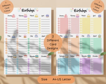 Birthday Tracker Printable Template | Birthday Planner Printable ...