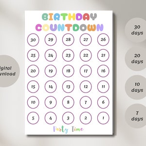 Birthday Countdown Printable Template, Kids Bday Countdown, Rainbow ...