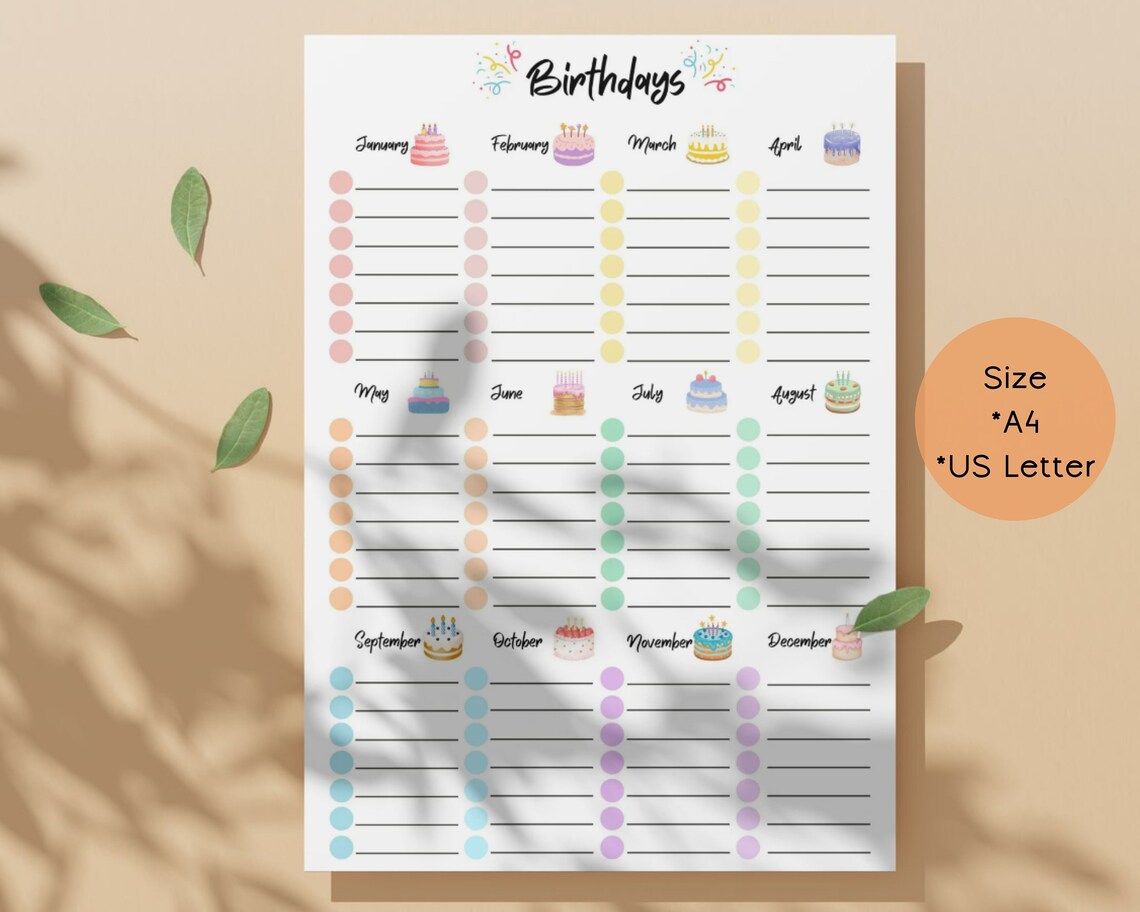 Birthday Tracker Printable Template | Birthday Planner Printable ...