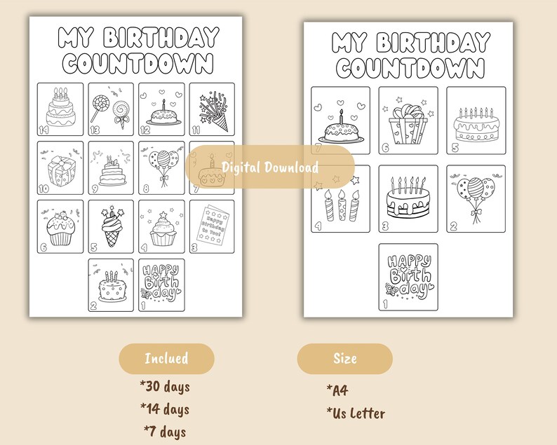 Birthday Countdown Printable Template, Kids Bday Countdown, Rainbow ...