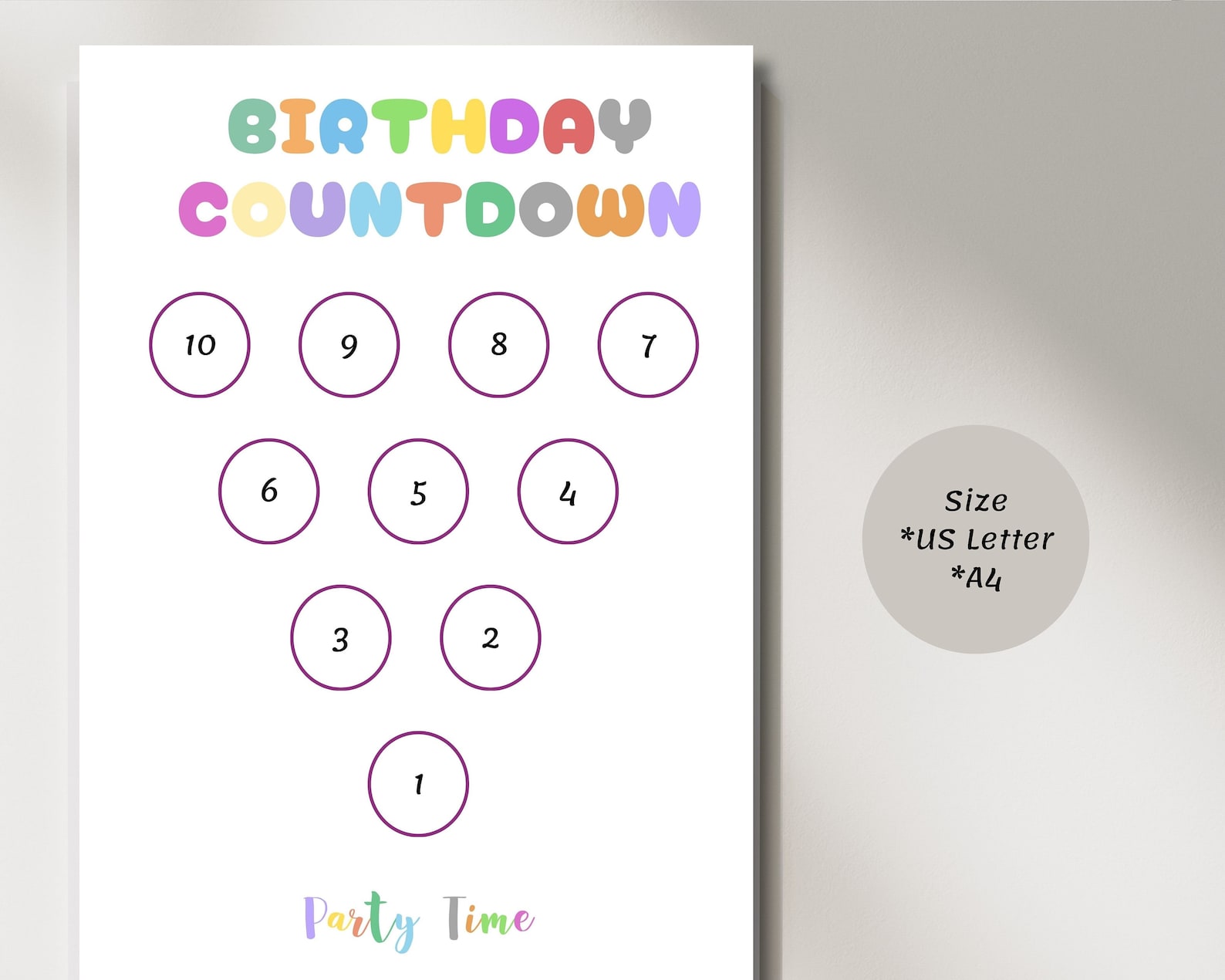 Birthday Countdown Printable Template, Kids Bday Countdown, Rainbow ...