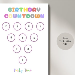 Birthday Countdown Printable Template, Kids Bday Countdown, Rainbow ...