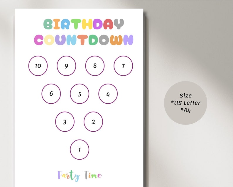 Birthday Countdown Printable Template, Kids Bday Countdown, Rainbow ...