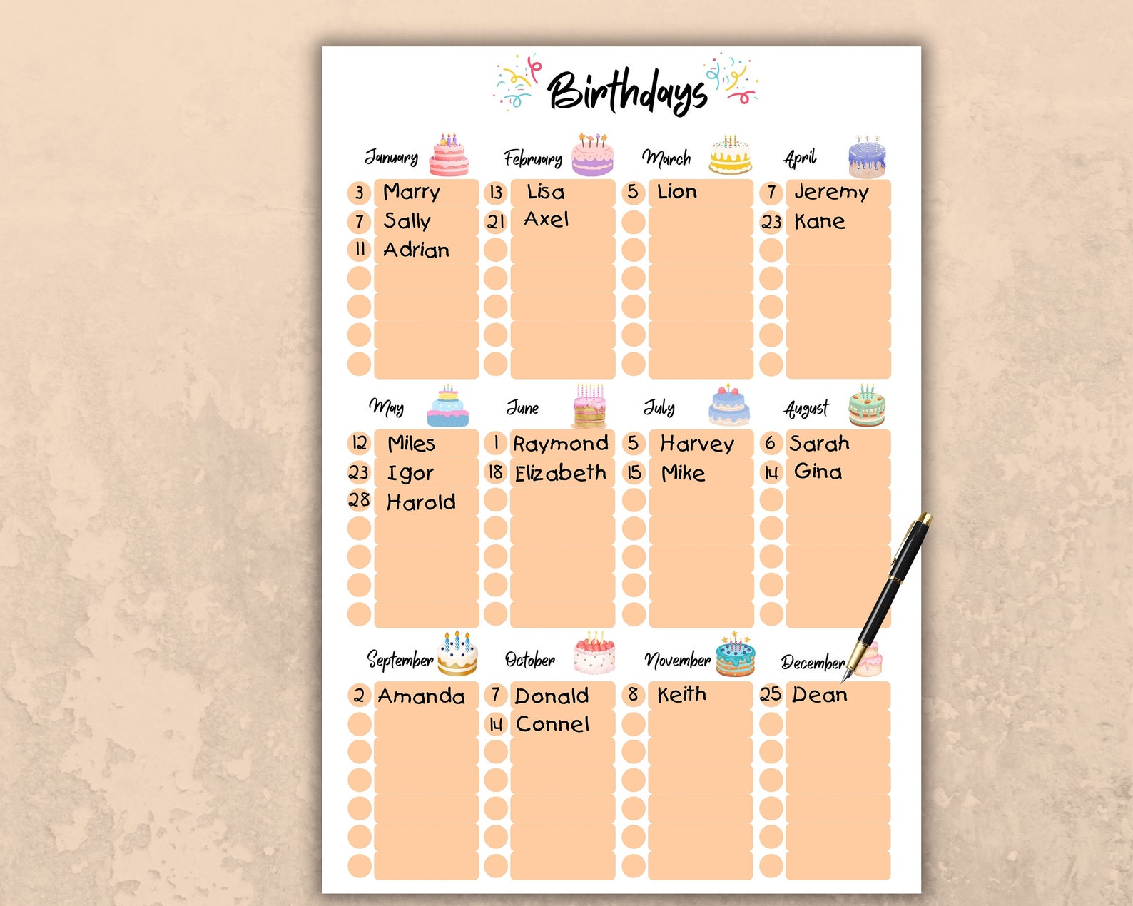 Birthday Tracker Printable Template Birthday Planner Printable Editable ...