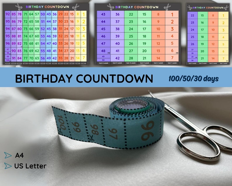 Birthday Countdown Printable Template, Kids Bday Countdown, Rainbow ...