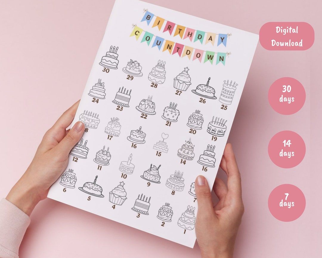 Birthday Countdown Printable Template, Kids Bday Countdown, Rainbow ...