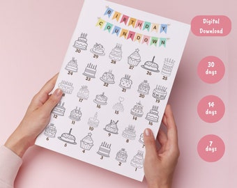 Birthday Countdown Printable Template, Kids Bday Countdown, Rainbow ...
