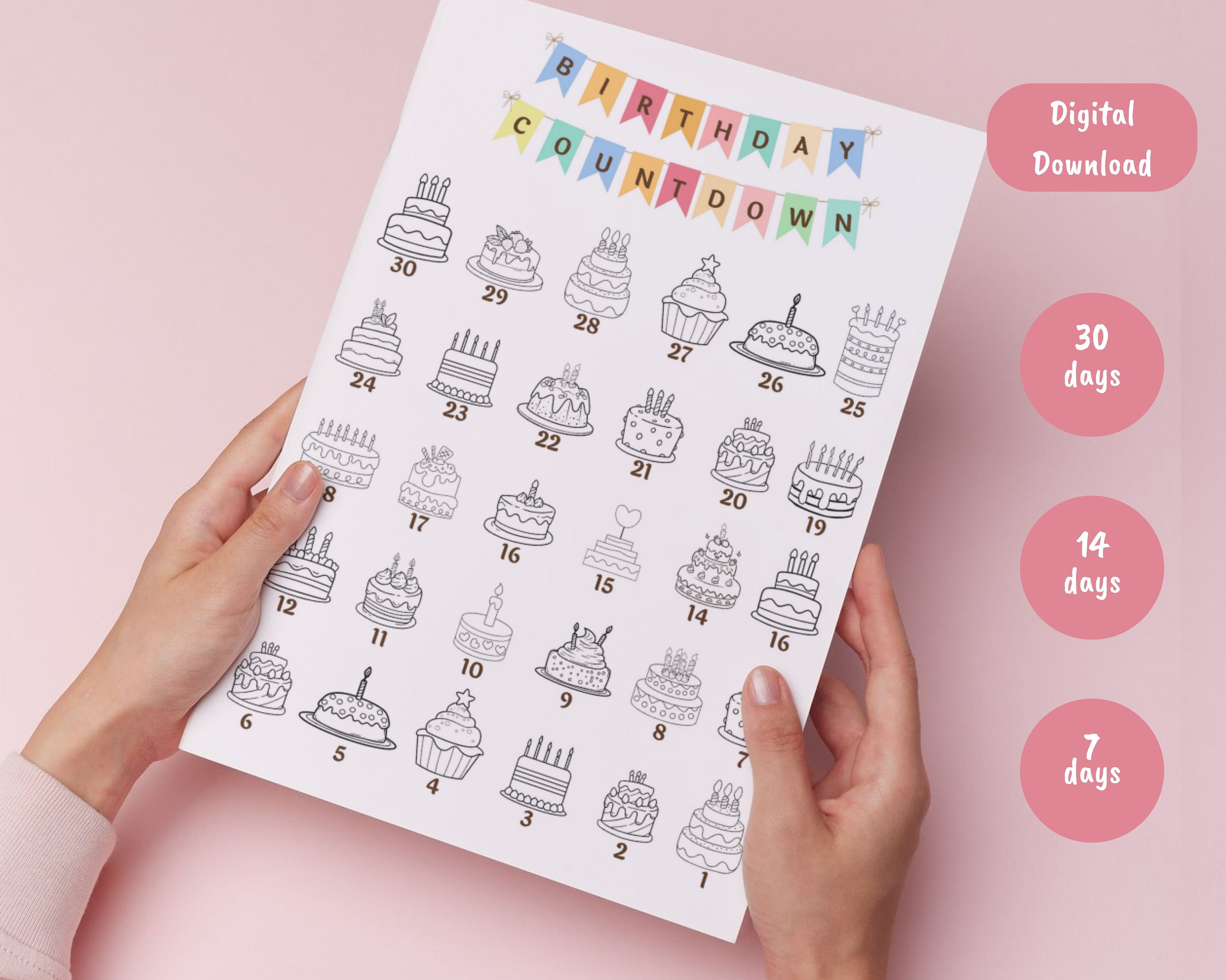 Birthday Countdown Printable Template, Kids Bday Countdown, Rainbow ...