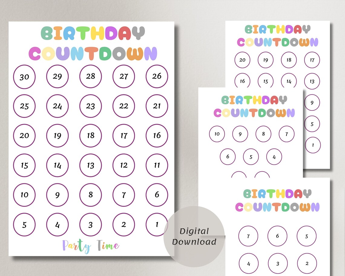 Birthday Countdown Printable Template, Kids Bday Countdown, Rainbow ...