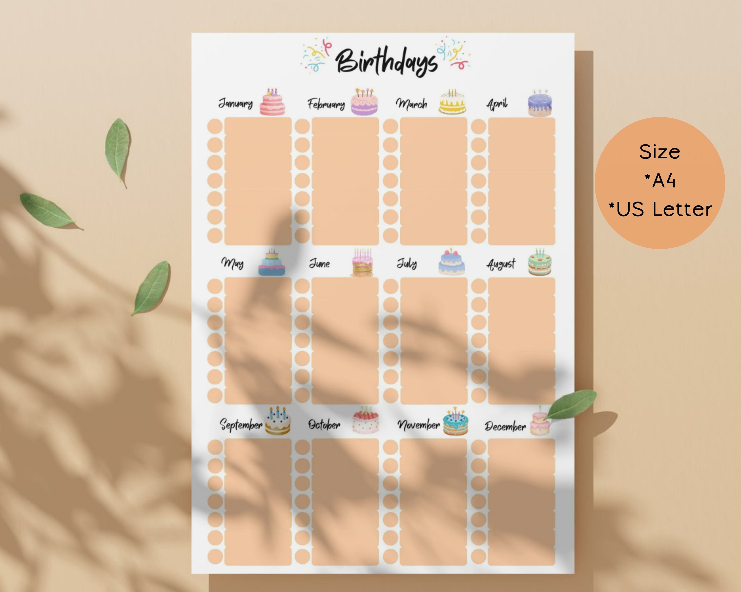 Birthday Tracker Printable Template Birthday Planner Printable Editable ...