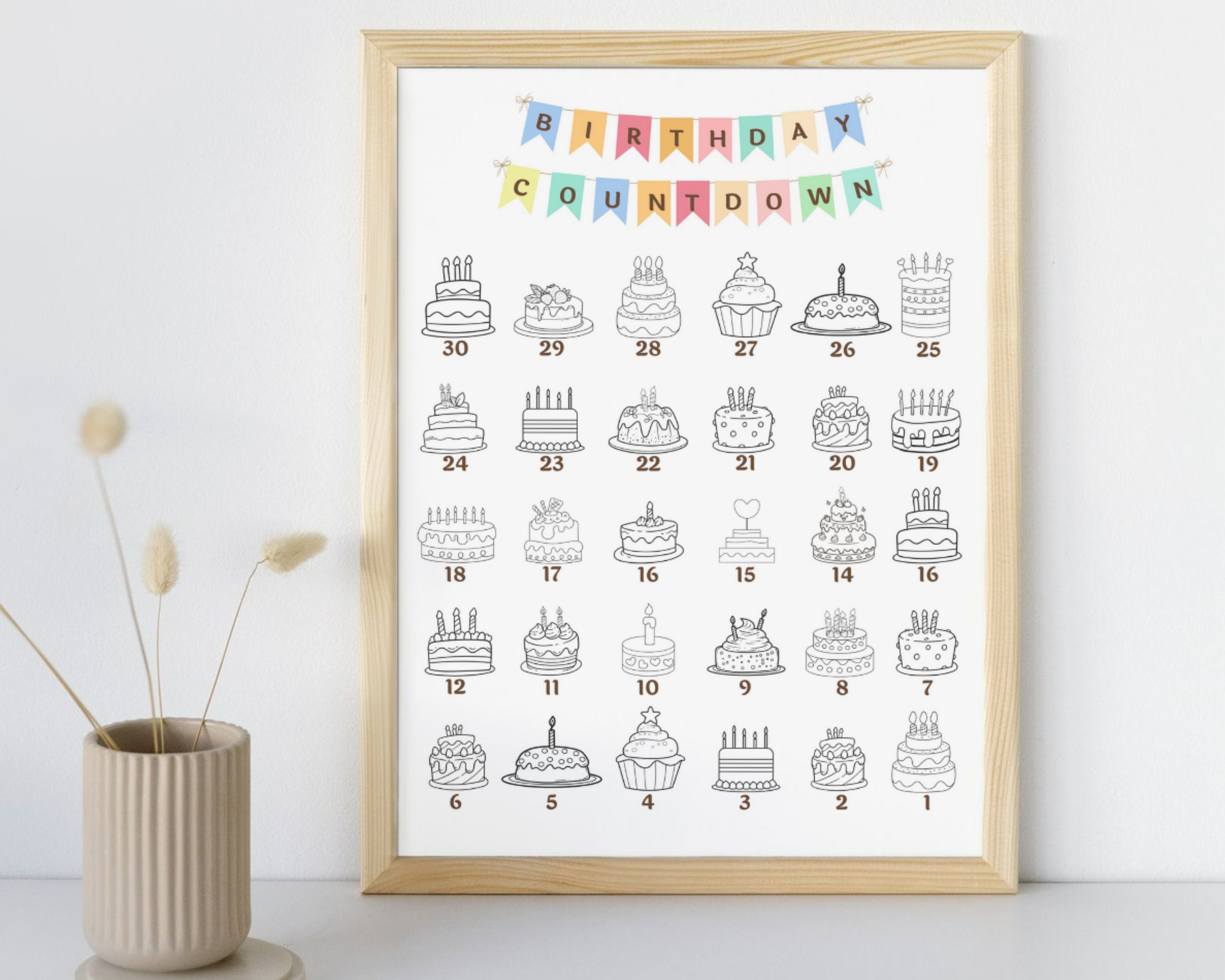 Birthday Countdown Printable Template, Kids Bday Countdown, Rainbow ...