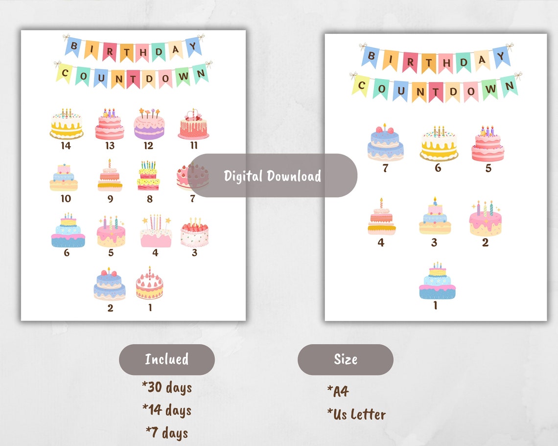 Birthday Countdown Printable Template, Kids Bday Countdown, Rainbow ...