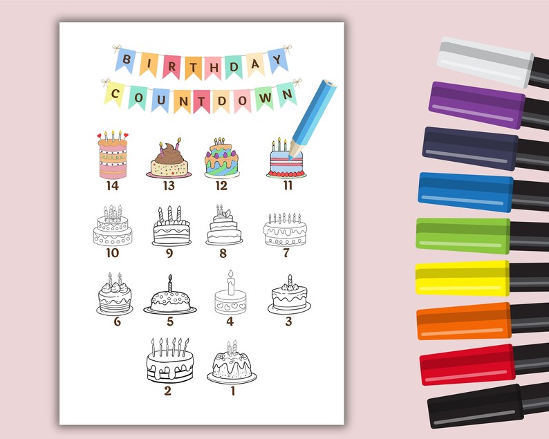 Birthday Countdown Printable Template, Kids Bday Countdown, Rainbow ...
