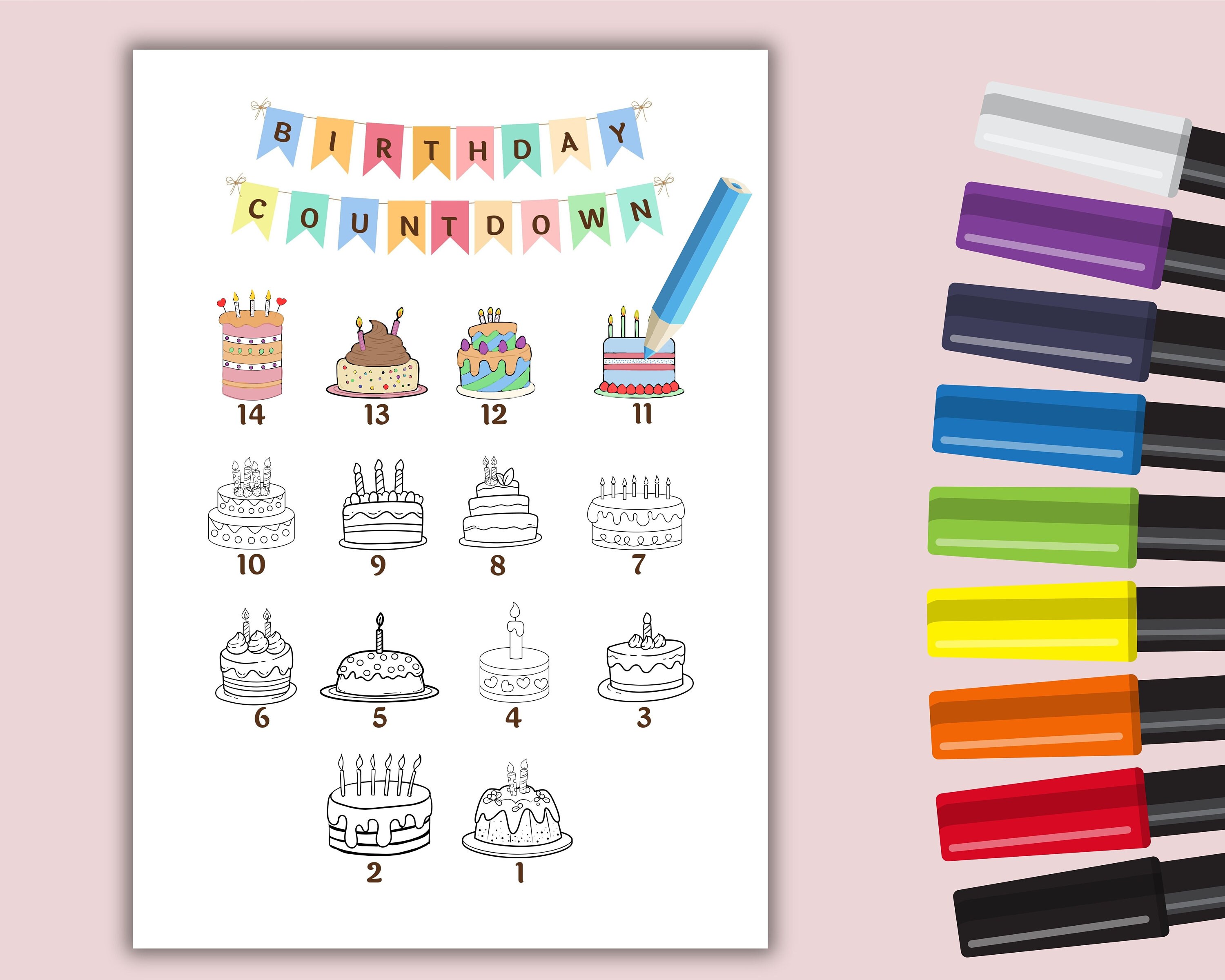 Birthday Countdown Printable Template, Kids Bday Countdown, Rainbow ...