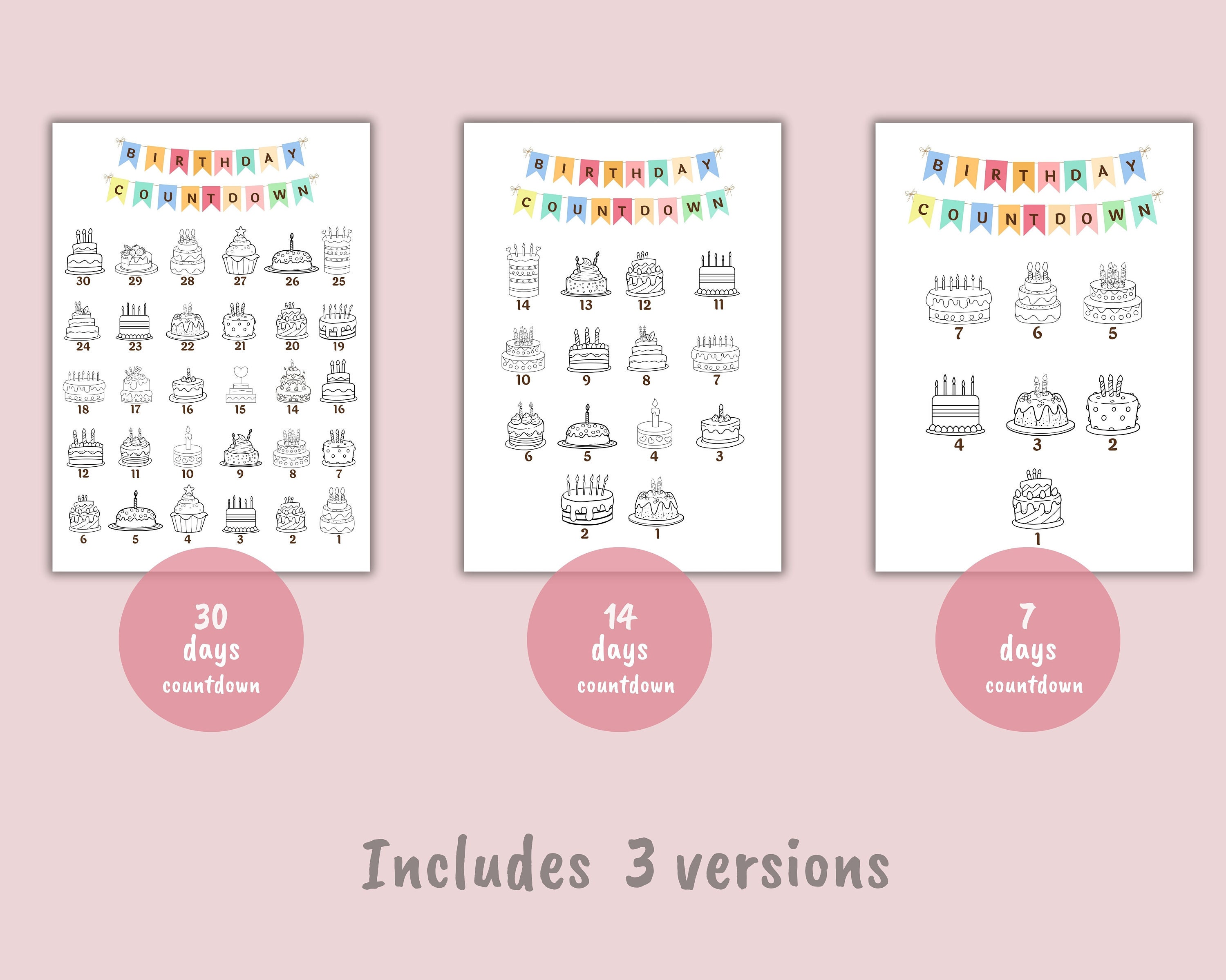 Birthday Countdown Printable Template, Kids Bday Countdown, Rainbow ...