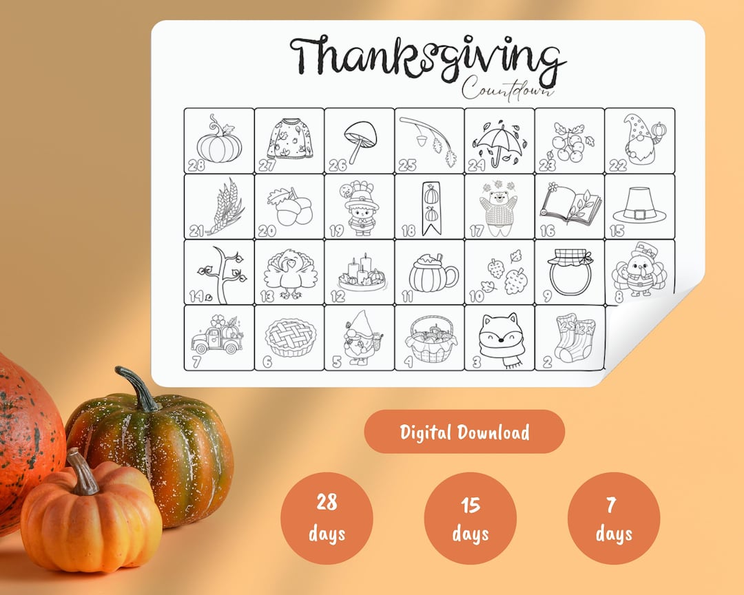 Thanksgiving Countdown Printable Template, Kids Thanksgiving Countdown ...