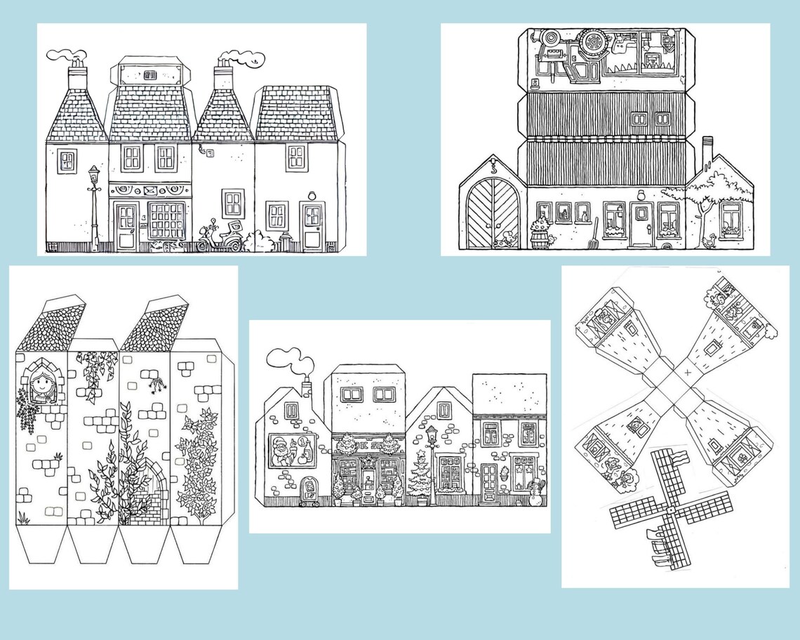 Paper Houses, Castle, Windmill Printable Colouring and Craft for Kids ...
