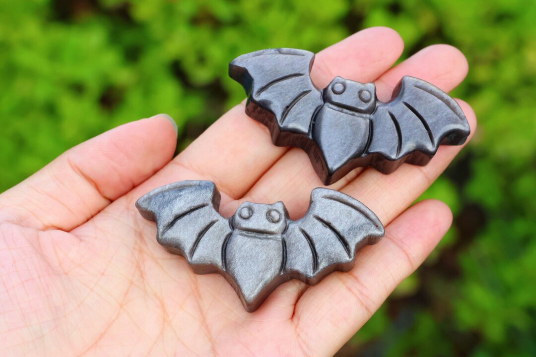 2.4''natural Carved Silver Obsidian Bat, Crystal Bat, Halloween Gift ...