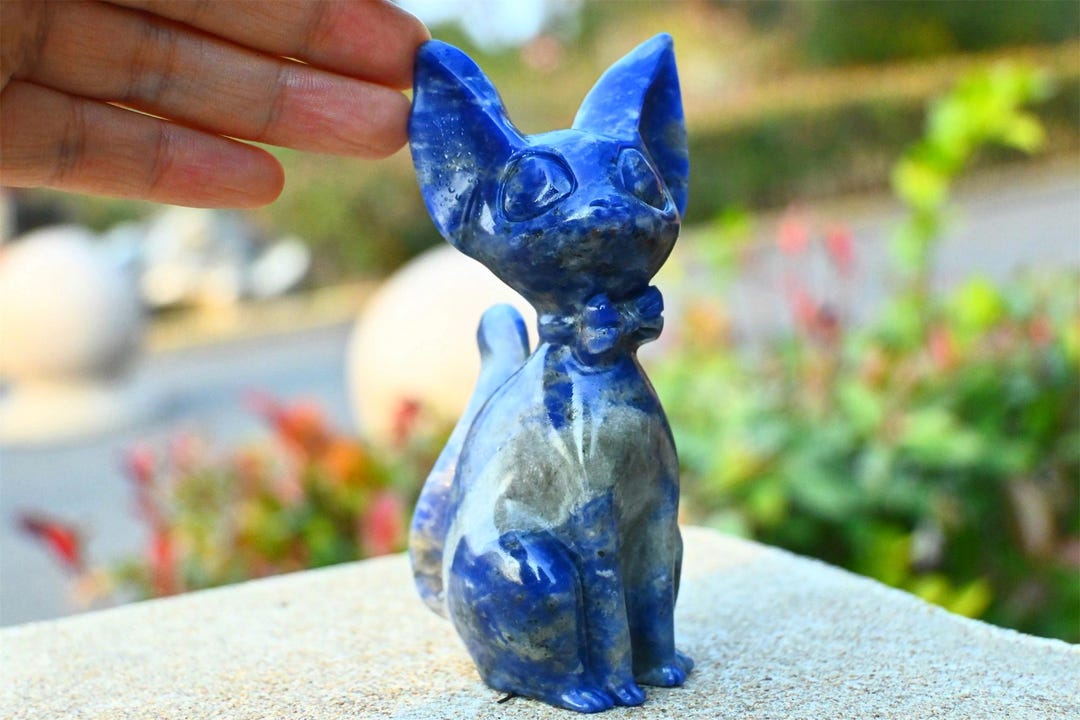 3.2'' Natural Sodalite Cat,quartz Crystal Cat Carved,home Decor,crystal ...