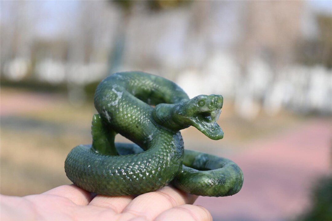 2.9'' Natural Green Jade Snake,crystal Snake Carved,quartz Crystal,home ...