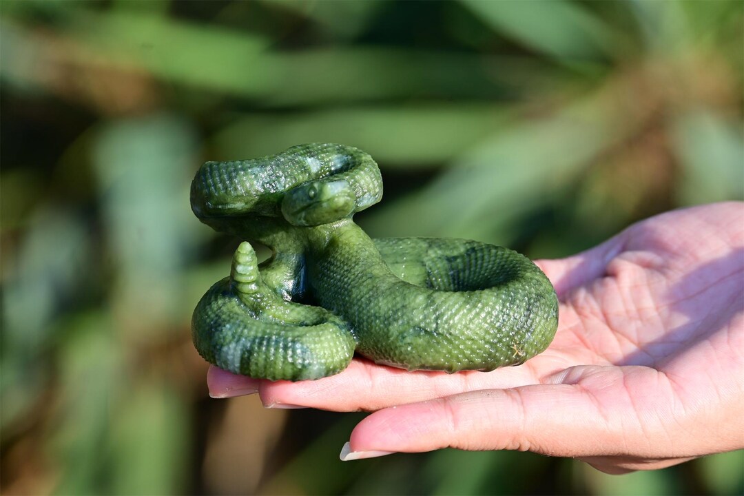 3.3'' Natural Carved Green Jade Snake, Crystal Snake, Quartz Crystal ...