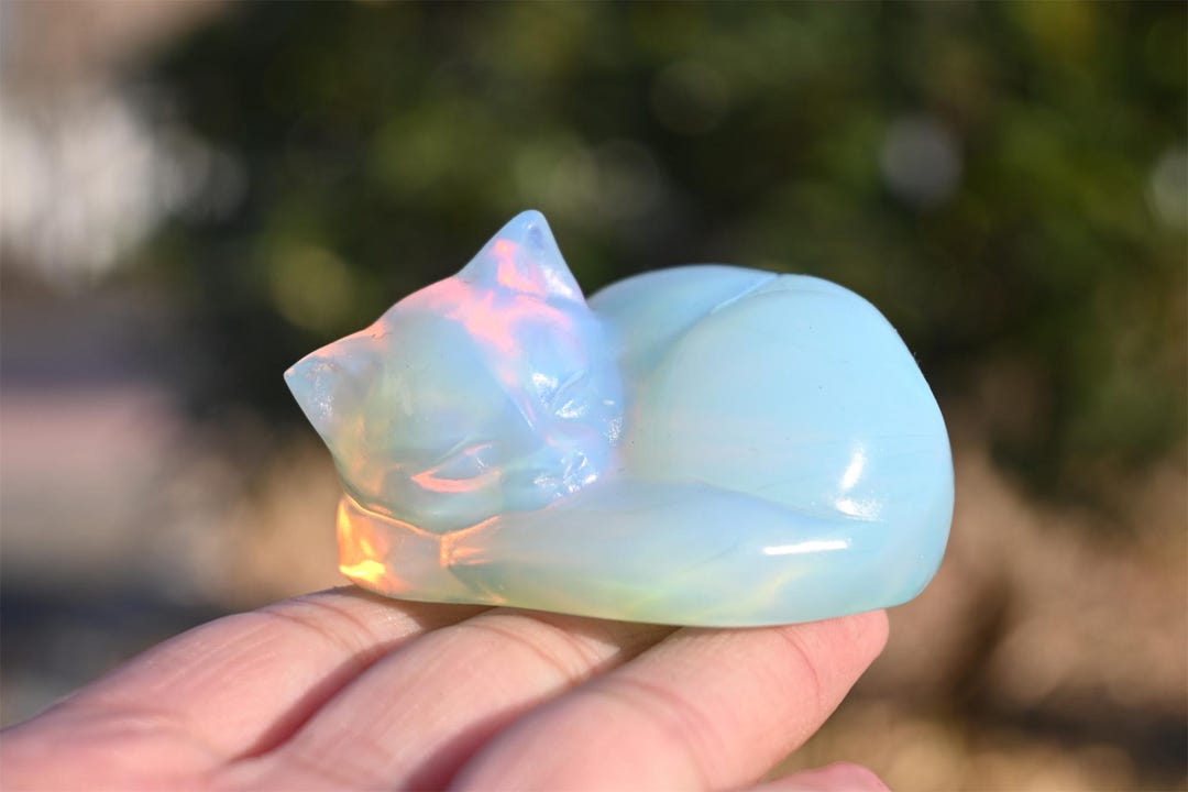 2.2'' Hand Carved Opalite Sleeping Cat,quartz Crystal Cat,home Decor ...