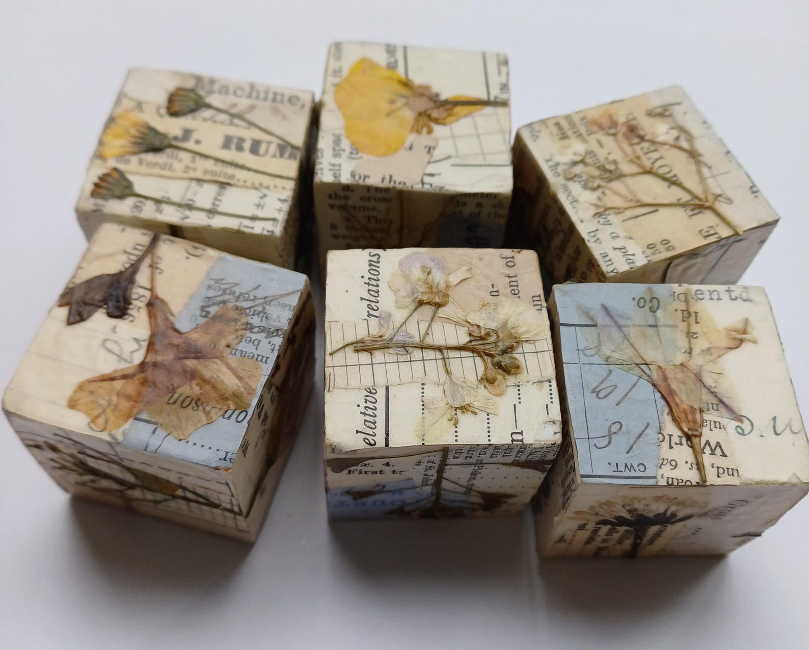 Six Collaged Cubes, Art Cubes, Collaged Blocks, Collage on Wood - Etsy