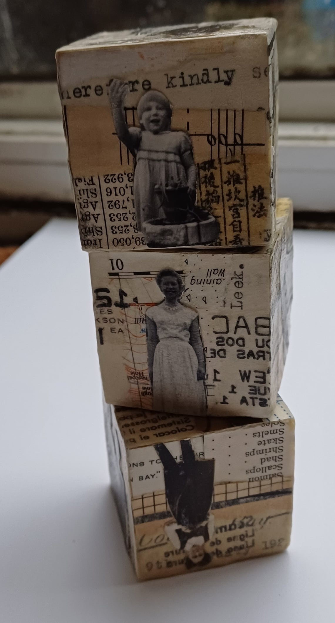 Collage Art Cubes, Collaged Wooden Blocks, Vintage Papers, Found Photos ...
