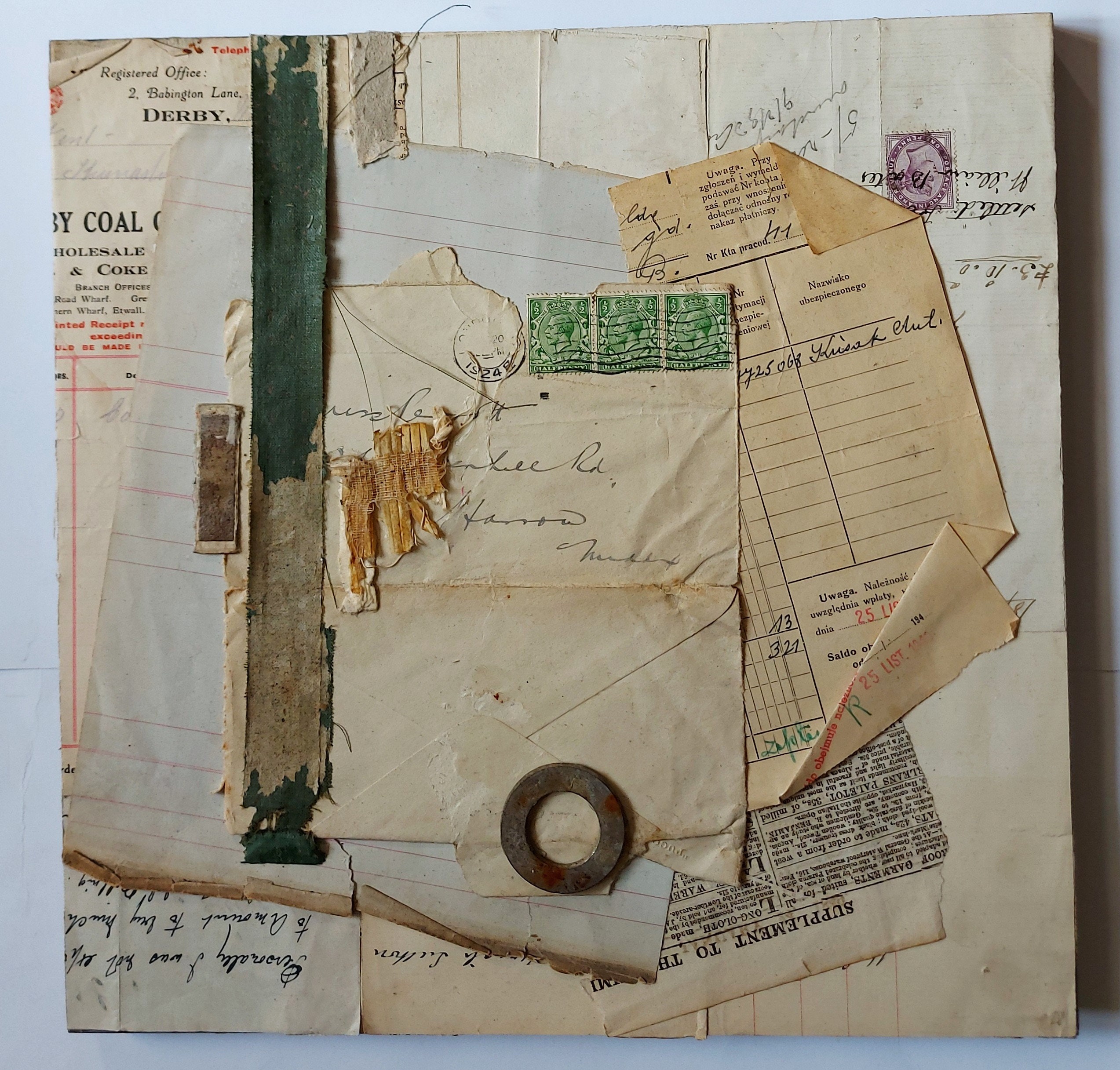 Original Collage Art, Handmade, Vintage Papers, Retro Style, Cradled ...