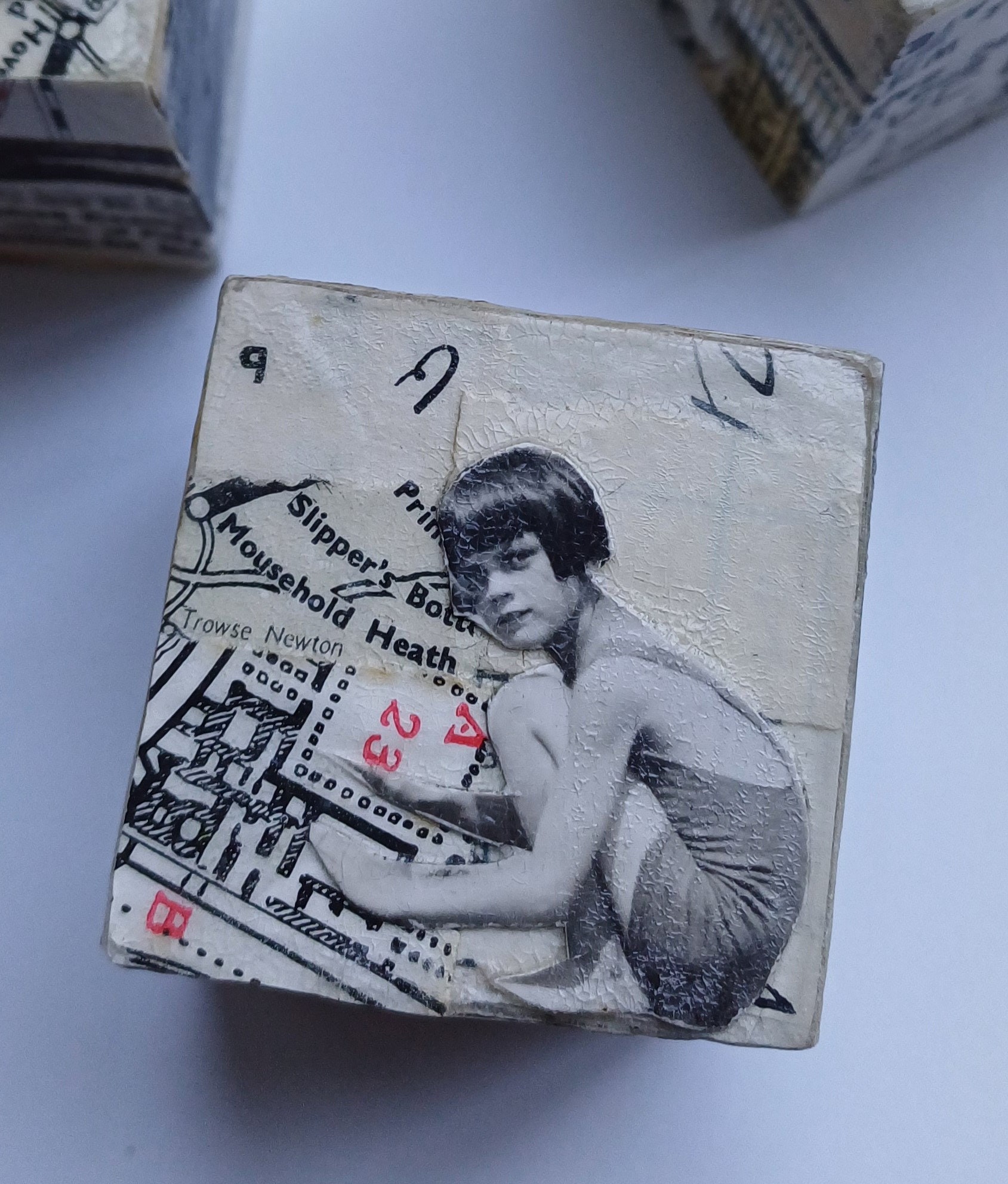 Collage Art Cubes, Collaged Wooden Blocks, Vintage Papers, Found Photos ...