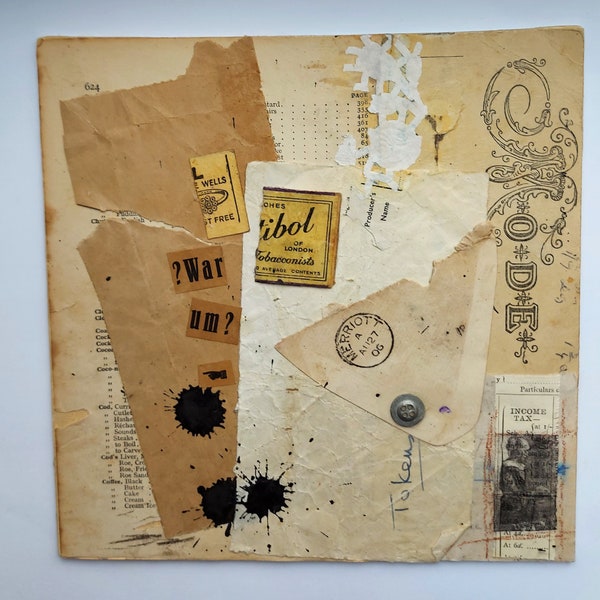 Handmade Collage, Original Collage Art, Mixed Media, Vintage Papers ...