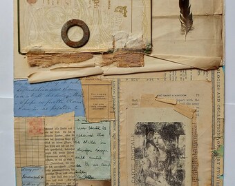 Original Collage Art, Handmade, Mixed Media, Vintage Papers, 20cm X