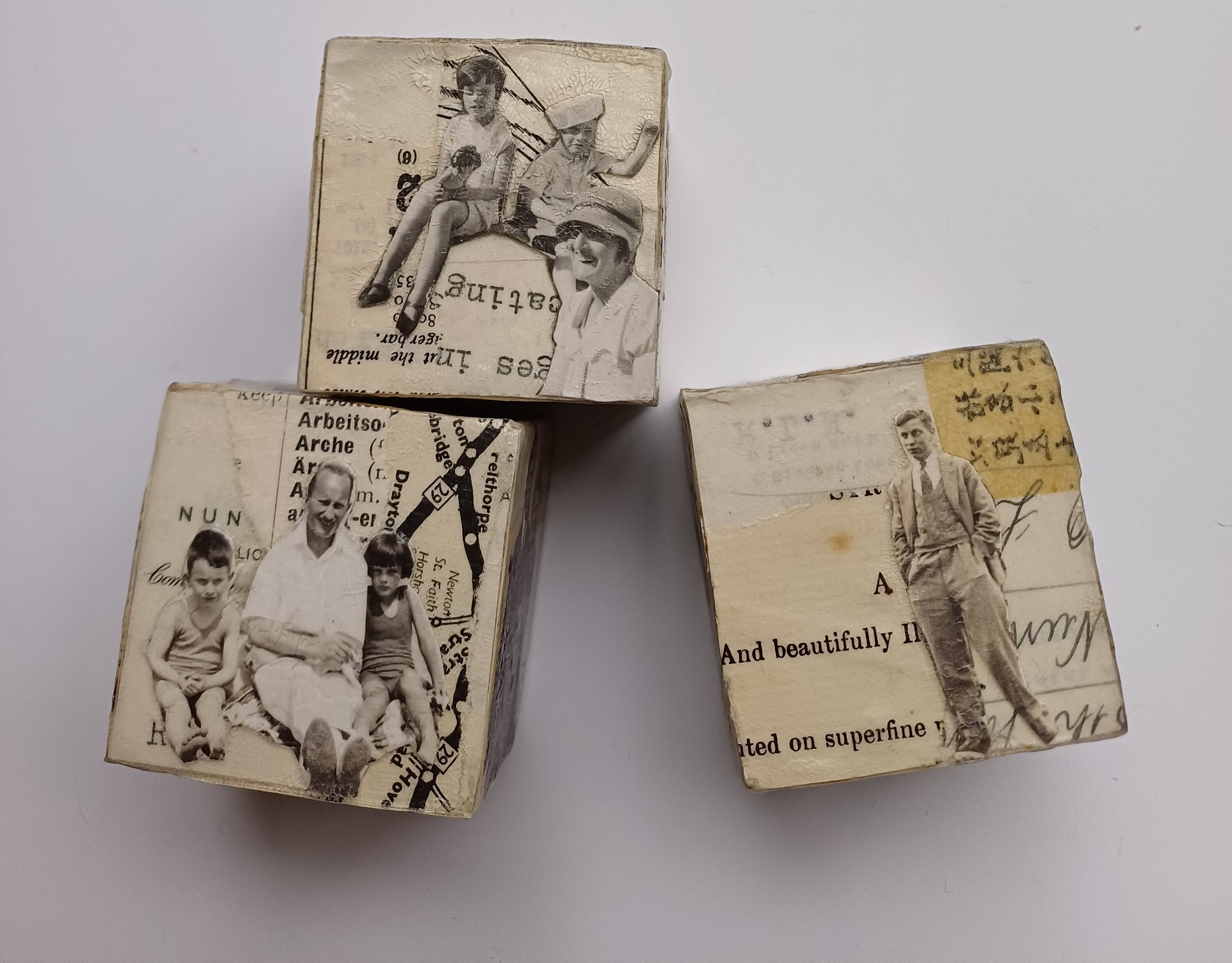 Collage Art Cubes, Collaged Wooden Blocks, Vintage Papers, Found Photos ...