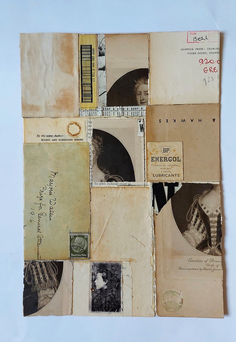 Original Collage Art, Handmade, Mixed Media, Vintage Papers, Mountboard ...