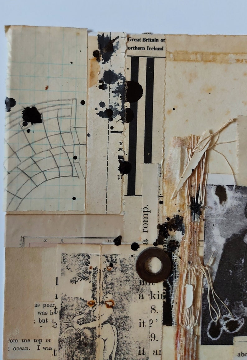 Original Collage Art, Handmade, Retro Style, Vintage Papers, Mountboard ...